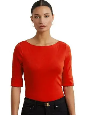 Ralph Lauren Ralph Lauren Stretch Cotton Boatneck T-Shirt Bright Vermilion