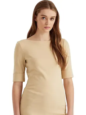 Ralph Lauren Ralph Lauren Stretch Cotton Boatneck T-Shirt Dune Tan
