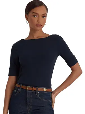 Ralph Lauren Stretch Cotton Boatneck T-shirt - Lauren Navy