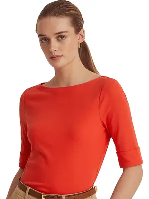 Ralph Lauren Ralph Lauren Stretch Cotton Boatneck T-Shirt Tomato