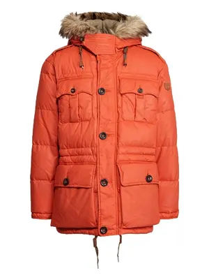 Ralph Lauren Faux-Fur-Trim Down Parka Hunting Orange