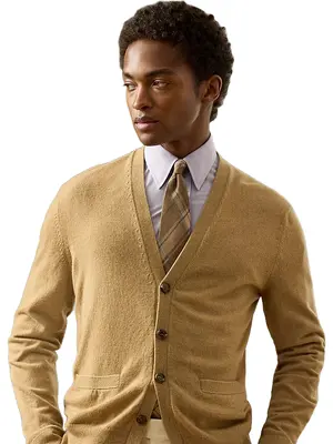 Ralph Lauren Cashmere V-Neck Cardigan Camel Melange