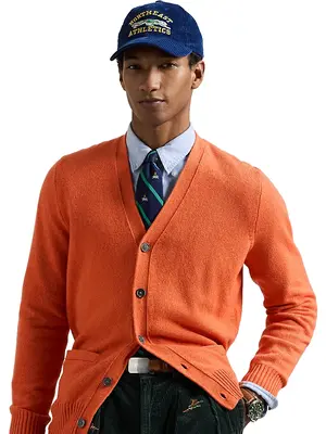 Ralph Lauren Cashmere V-Neck Cardigan Jaffa Orange Heather