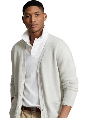 Ralph Lauren Cashmere V-Neck Cardigan Light Grey Heather