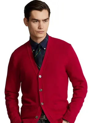 Ralph Lauren Cashmere V-Neck Cardigan Park Ave Red