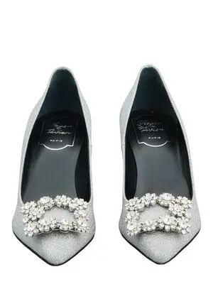 ROGER VIVIER Efflorescence Glitter Pumps With Crystal Buckle - Silver
