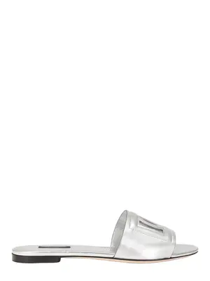 Dolce & Gabbana Nappa Mordore Dg Millennials Logo Slides - Silver