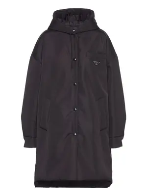 Prada Re-nylon Raincoat With Triangle Logo - Black
