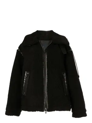 JUUN.J Faux-shearling Biker Overcoat - Black