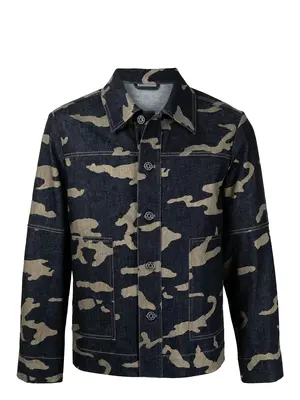 PORTS V Camouflage Print Denim Jacket - Blue