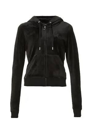 Juicy Couture Logo-embroidered Velour Hoodie - Black