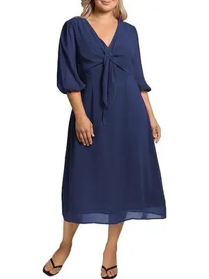 STANDARDS & PRACTICES Kenna Tie Front Midi Dress - Deep Ocean