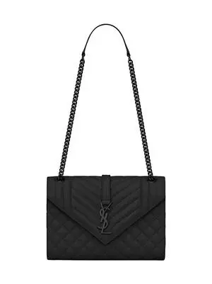 Saint Laurent Envelope Shoulder Bag - Black Grain Leather/black