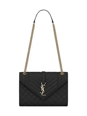Saint Laurent Envelope Shoulder Bag - Black Grain Leather/gold