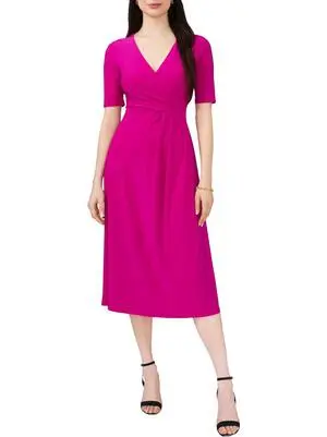 Chaus Faux Wrap A-line Midi Dress - Berry Tart