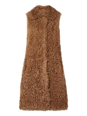 YVES SALOMON Longline Shearling Vest - Brown