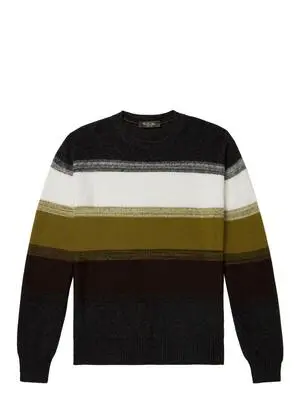 Loro Piana Glenshell Striped Cashmere And Silk-blend Sweater - Blue
