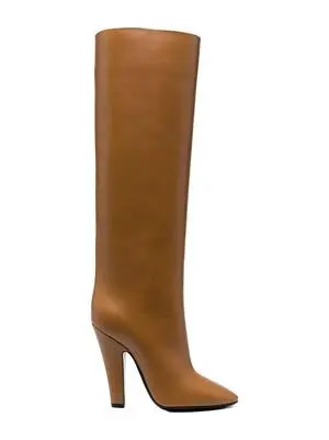 Saint Laurent Knee-high Cone Heel Boots - Brown