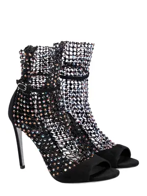 Rene Caovilla Galaxia Embellished Suede Sandals - Black