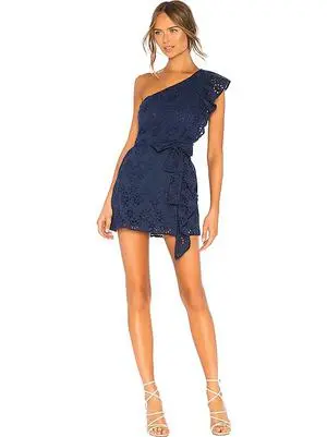LOVERS AND FRIENDS One-shoulder Mini Dress With Ruffle Trim - Deep Navy