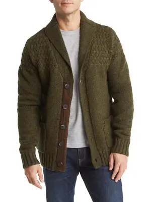 SCHOTT Schott NYC Corduroy Elbow Patch Wool-Blend Cardigan Moss