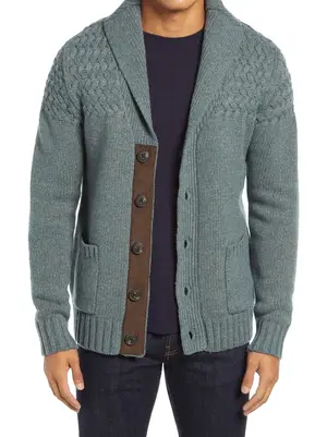 SCHOTT Schott NYC Corduroy Elbow Patch Wool-Blend Cardigan Sage