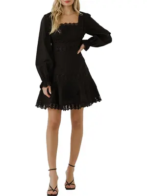 Endless Rose Lace Trim Fit-and-flare Dress - Black