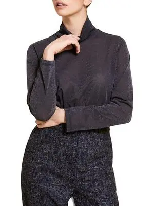 Marina Rinaldi Russia Metallic Turtleneck Jersey Top - Dark Navy