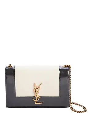 Saint Laurent Kate Small Patent Leather Shoulder Bag Off White/black Nappa Leather/gold