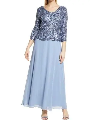 Alex Evenings Sequin Bodice Gown - Hydrangea