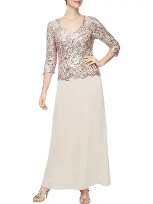 Alex Evenings Sequin Bodice Gown Sand