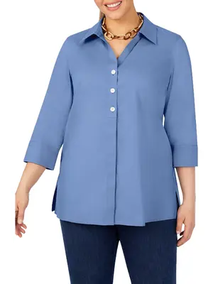 Foxcroft Foxcroft Pamela Stretch Tunic Blouse Blue Denim