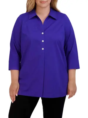 Foxcroft Foxcroft Pamela Stretch Tunic Blouse Blue Iris