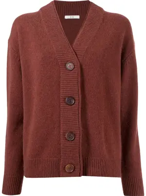 CO Co Ribbed-Knit Buttoned Cardigan