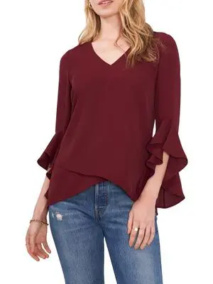 Vince Camuto Flutter Sleeve Tunic - Crisp Merlot
