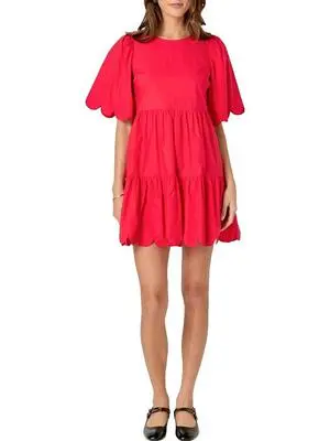English Factory Scallop Minidress - Red