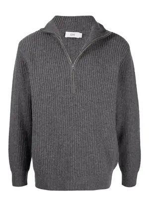 Closed Half-zip Ribbed Wool Sweater - Grey
