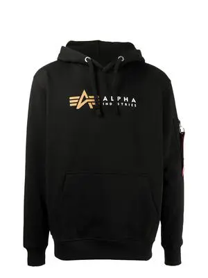 Alpha Industries Logo-print Pullover Hoodie - Black