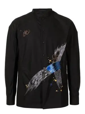 Shiatzy Chen Embroidered Mandarin-collar Cotton Shirt - Black