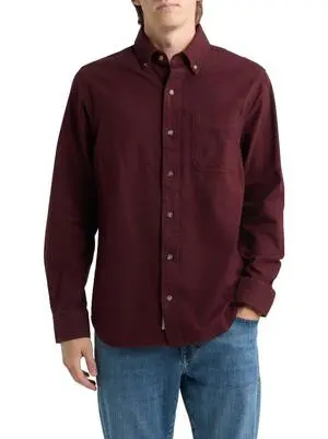 SCHOTT Heather Flannel Long Sleeve Button-up Shirt - Burgundy