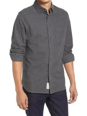 SCHOTT Heather Flannel Long Sleeve Button-up Shirt - Heather Grey