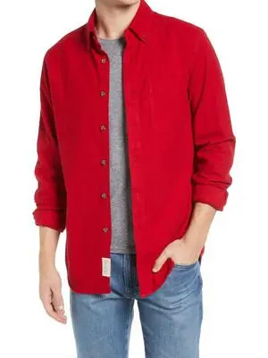 SCHOTT Heather Flannel Long Sleeve Button-up Shirt Red