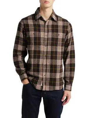 SCHOTT Two-pocket Long Sleeve Flannel Button-up Shirt - Brown/gold