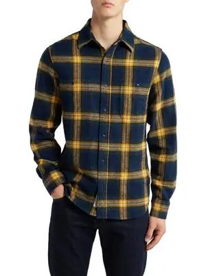 SCHOTT Two-pocket Long Sleeve Flannel Button-up Shirt - Gold/navy