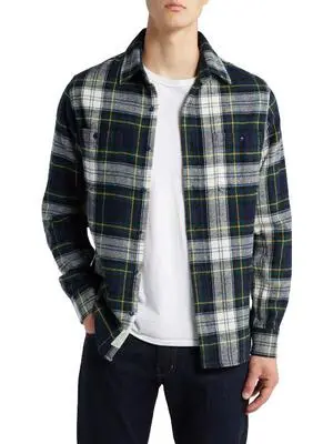 SCHOTT Two-pocket Long Sleeve Flannel Button-up Shirt - Off White/navy/hunter