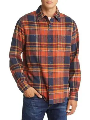 SCHOTT Two-pocket Long Sleeve Flannel Button-up Shirt Rust