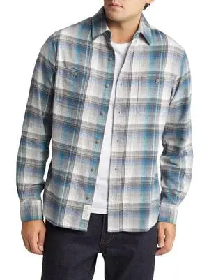 SCHOTT Two-pocket Long Sleeve Flannel Button-up Shirt Turquoise