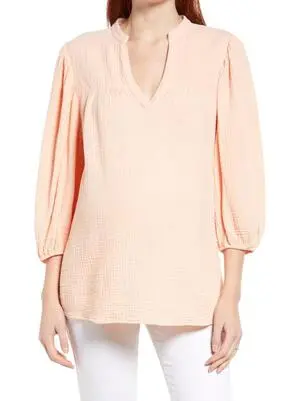 MATERNAL AMERICA Puff Sleeve Maternity Blouse - Peach