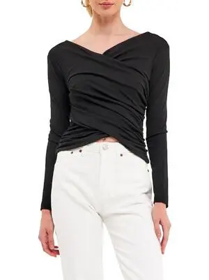 Endless Rose Shirred Crop Top - Black