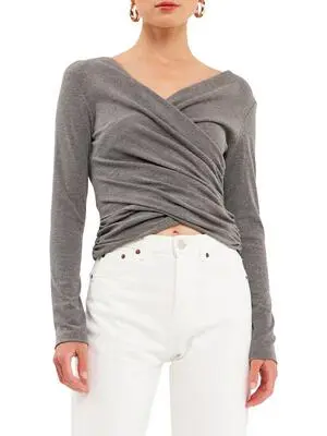 Endless Rose Shirred Crop Top - Heather Grey